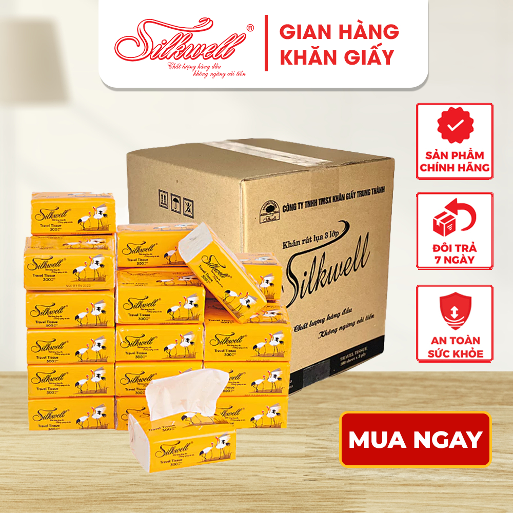 Thùng 30 gói Giấy ăn Silkwell Sếu rút lụa 100 tờ 3 lớp dày dặn, khăn ...