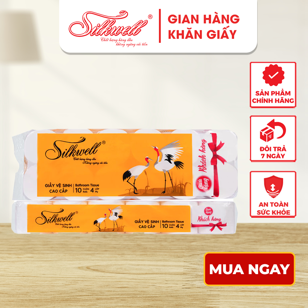 Giấy vệ sinh Silkwell Sếu 12 cuộn không lõi 4 lớp, giấy siêu mềm mịn ...