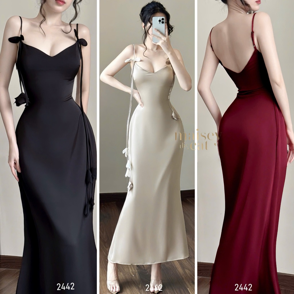 [MAISEY 2442] ĐẦM LỤA ĐI TIỆC CỔ TIM SANG TRỌNG | Shopee Việt Nam