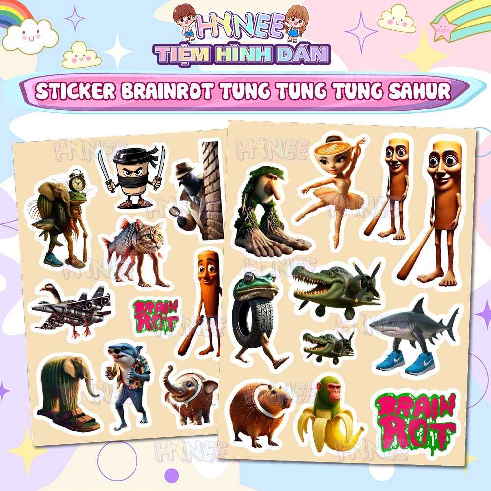 Sticker Tung Tung Tung Sahur Meme - Sticker Meme Brainrot Dán Mũ Bảo ...