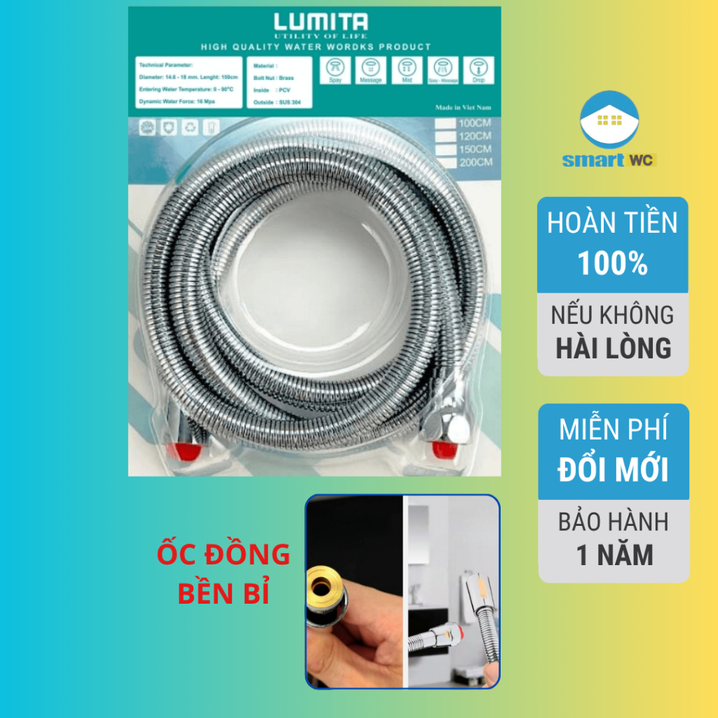 Dây sen tắm inox chống xoắn - ốc đồng Lumita 1,5m bảo hành chính hãng ...