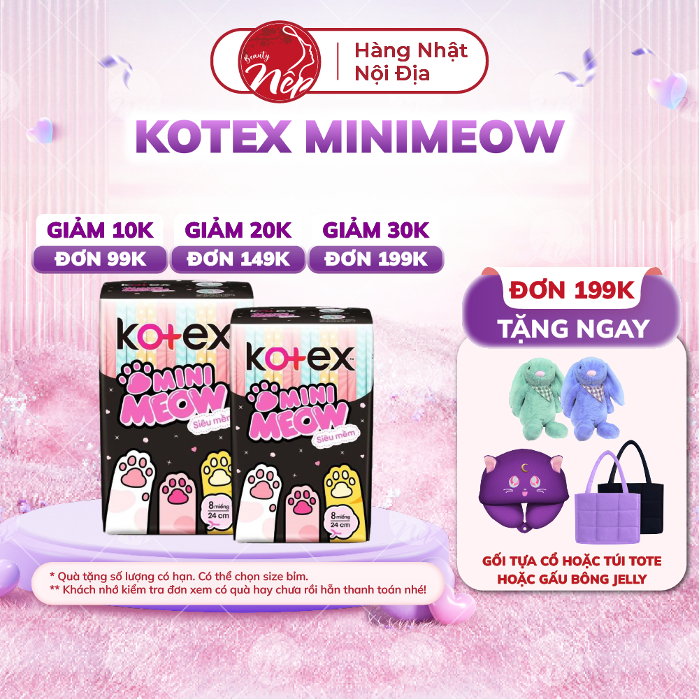 [Combo 8 gói] Băng vệ sinh Kotex Mini Meow siêu mềm 24cm (Gói 8 miếng ...