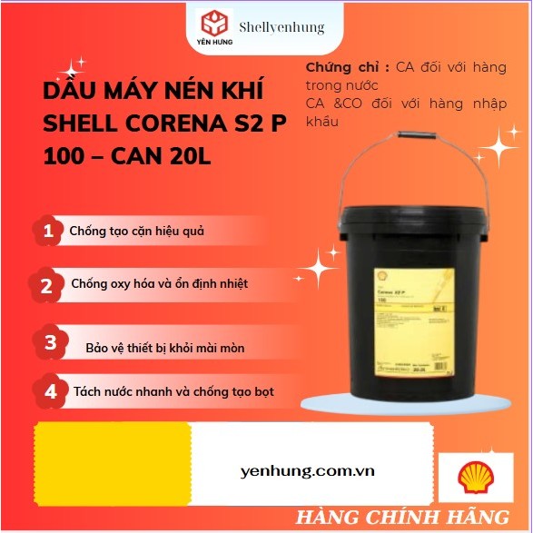 [SHELL YÊN HƯNG] Dầu máy nén khí Shell Corena S2 P 100 – Can 20L ...
