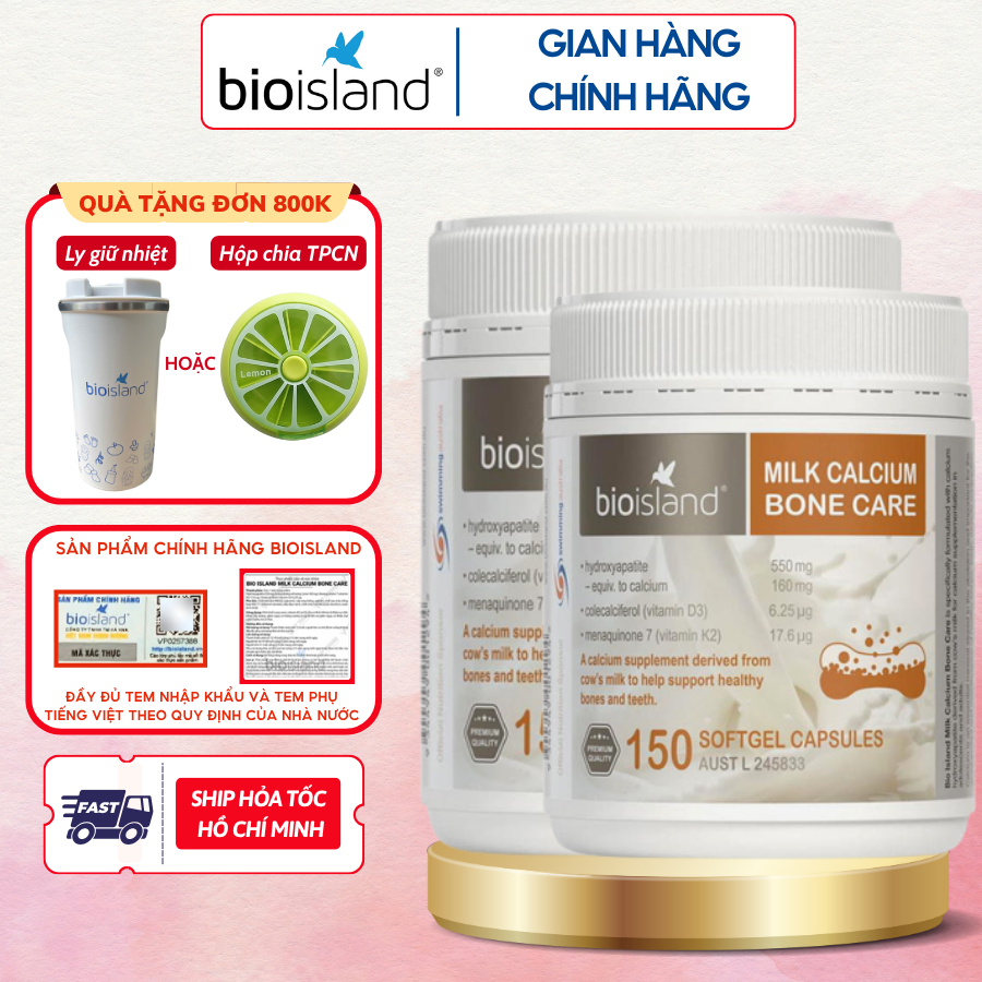 Combo 2 hộp Bioisland Milk Canxi Bone Care 150 viên hỗ trợ hệ xương ...