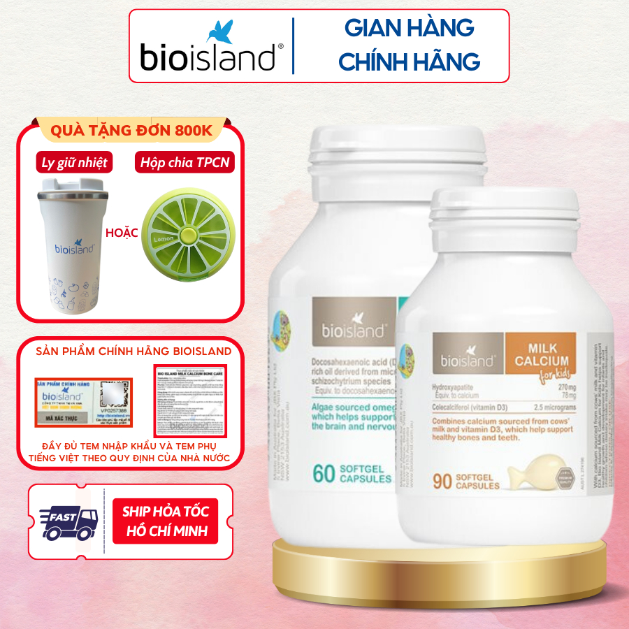 Combo viên uống DHA Bioisland và Canxi sữa Bioisland giúp bé phát triển trí tuệ và hệ xương răng ...