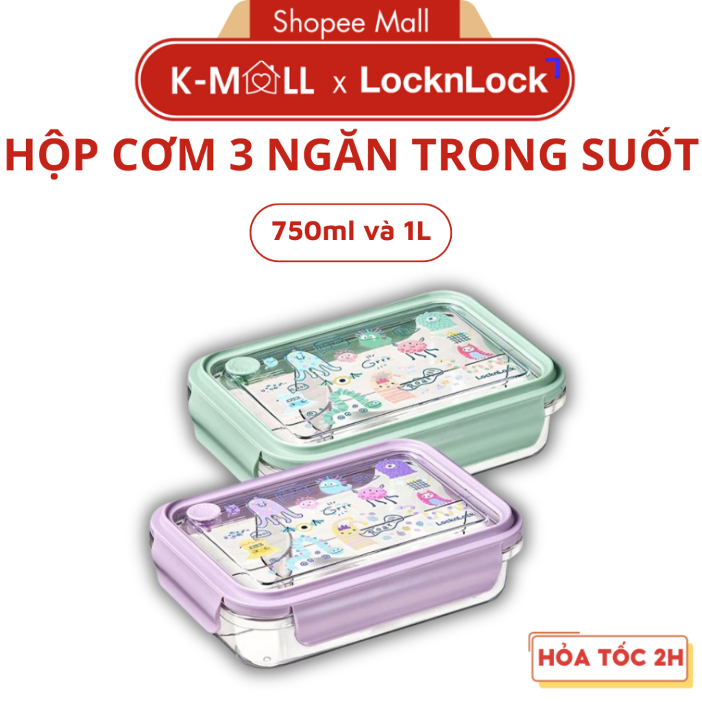 Hộp Cơm 3 Ngăn Trong Suốt LocknLock Divided Clear Luch Box LCB501 750ml ...