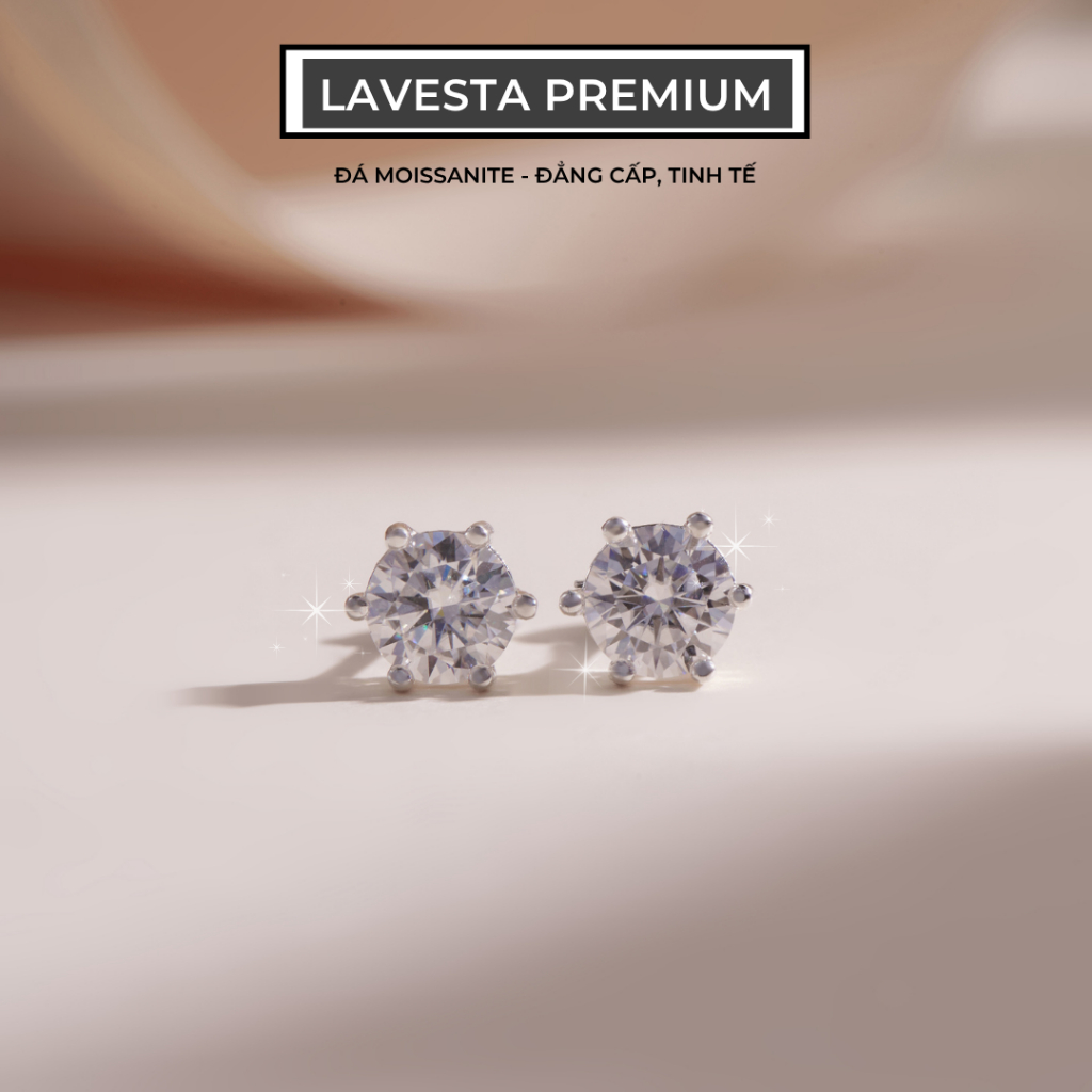 Bông tai nam, nữ đá Moissanite nụ 6.5 ly kiểm định GRA LAVESTA KC19 ...