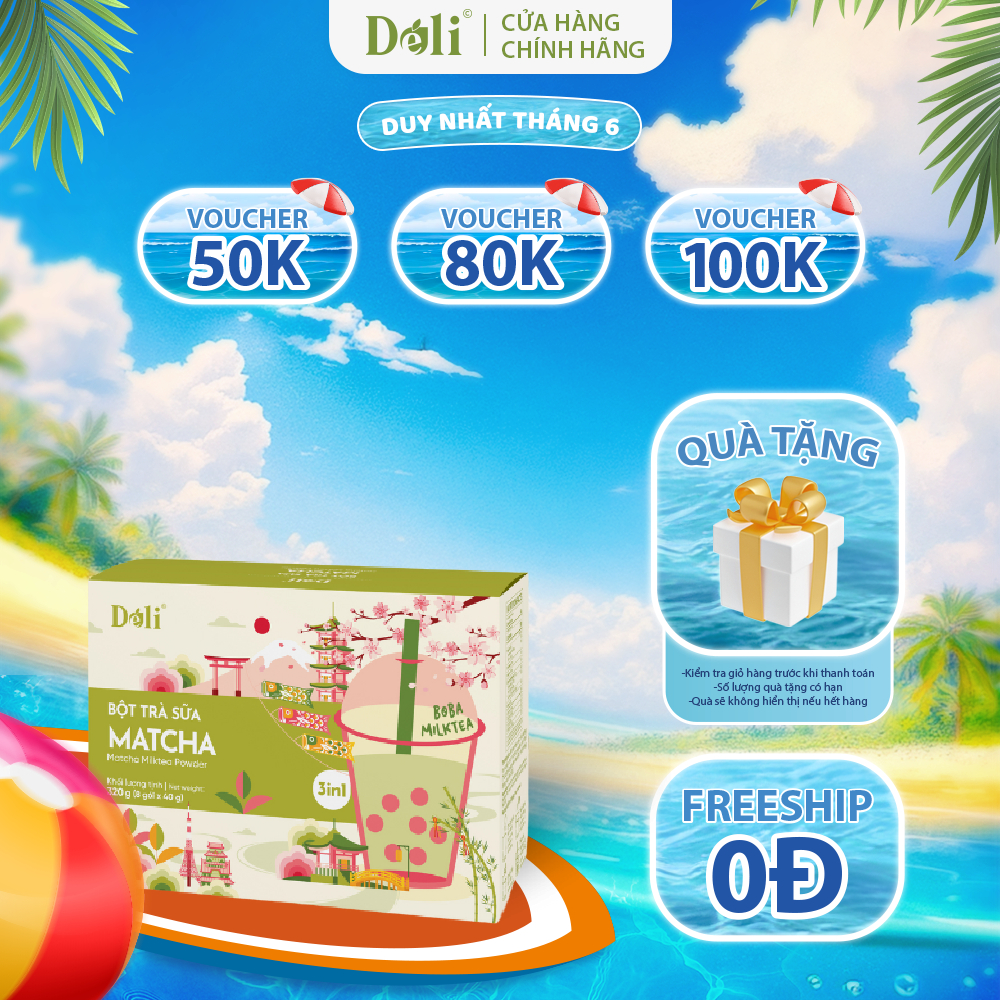 Bột trà sữa Matcha 3in1 Déli - Hộp 320Gr (8 gói), pha chế trà sữa tiện ...