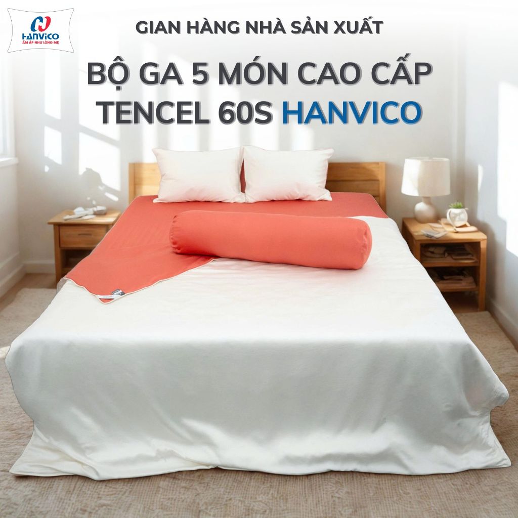 [Hanvico] BỘ GA 5 MÓN CAO CẤP LỤA TENCEL 60S – PHỐI 2 MÀU SANG TRỌNG CAM-BE (VERA) 1m6x2m 1m8x2m ...
