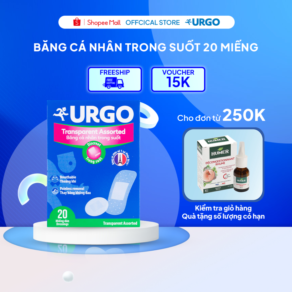 Băng Cá Nhân Trong Suốt Urgo Transparent Assorted 2 x 7 cm (Hộp 20 ...