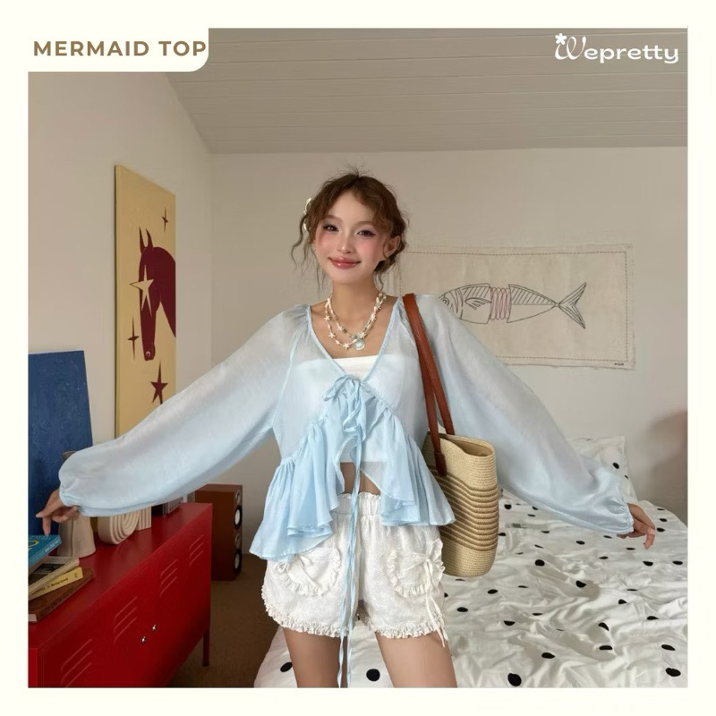 [Tặng Áo Quây] Áo AH13 Mermaid Top Chất Tơ Mềm Ngắn Cột Dây Tay Dài Áo ...