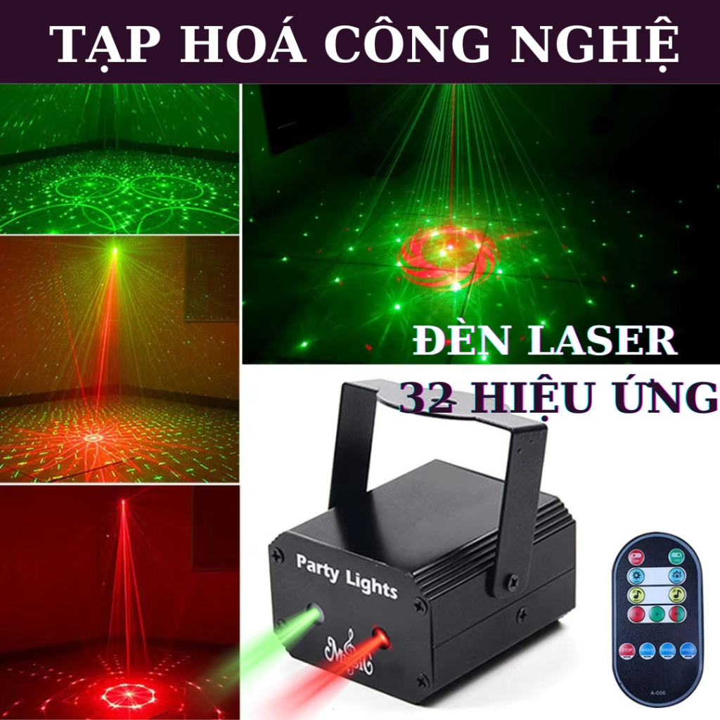 Đèn Laser 2 Tia Laze Cảm Biến Theo Nhạc - 32 Hiệu Ứng, Remote Điều ...