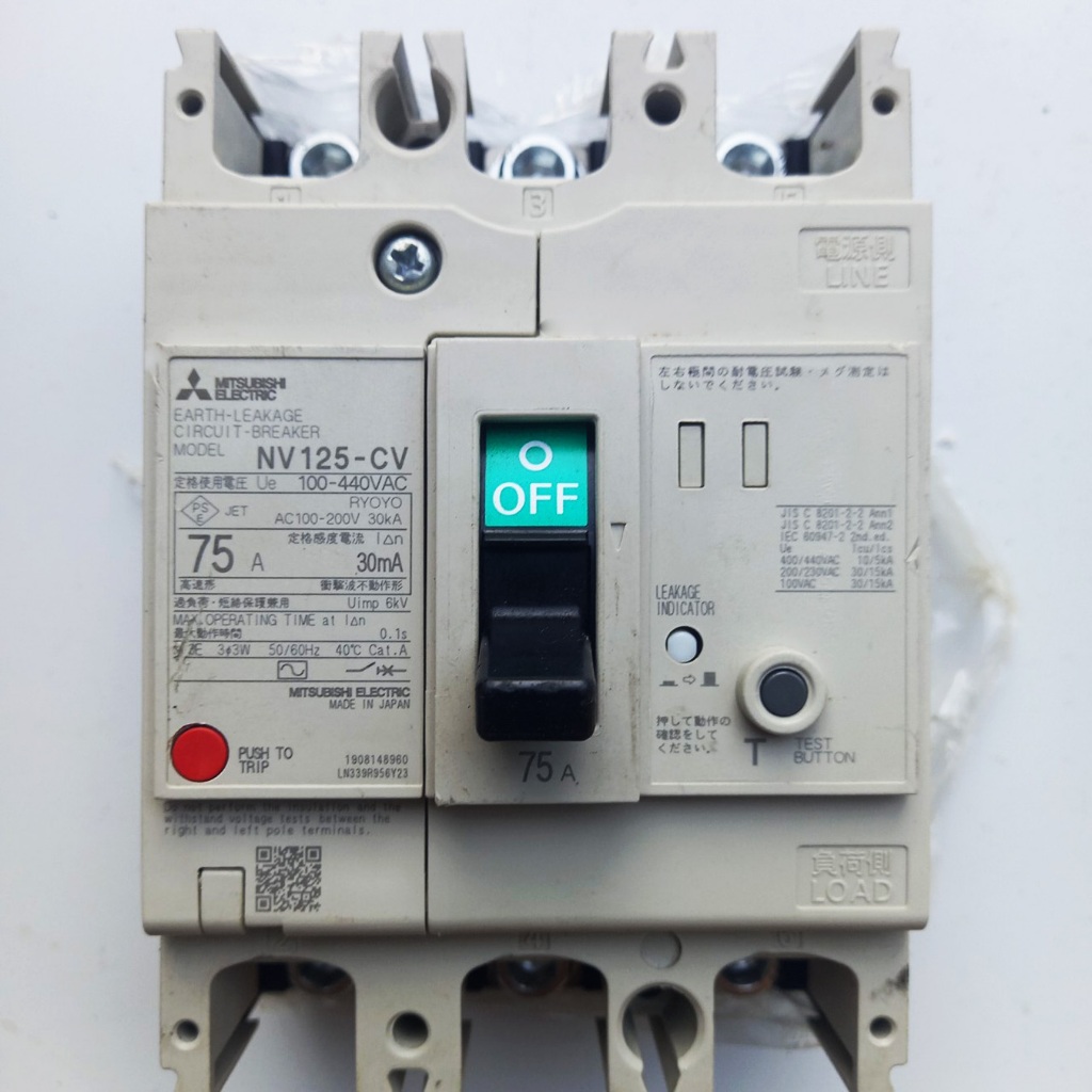Aptomat chống giật 75A - 125A 3p 380v. 30-500mA MITSUBISHI-cb chống ...