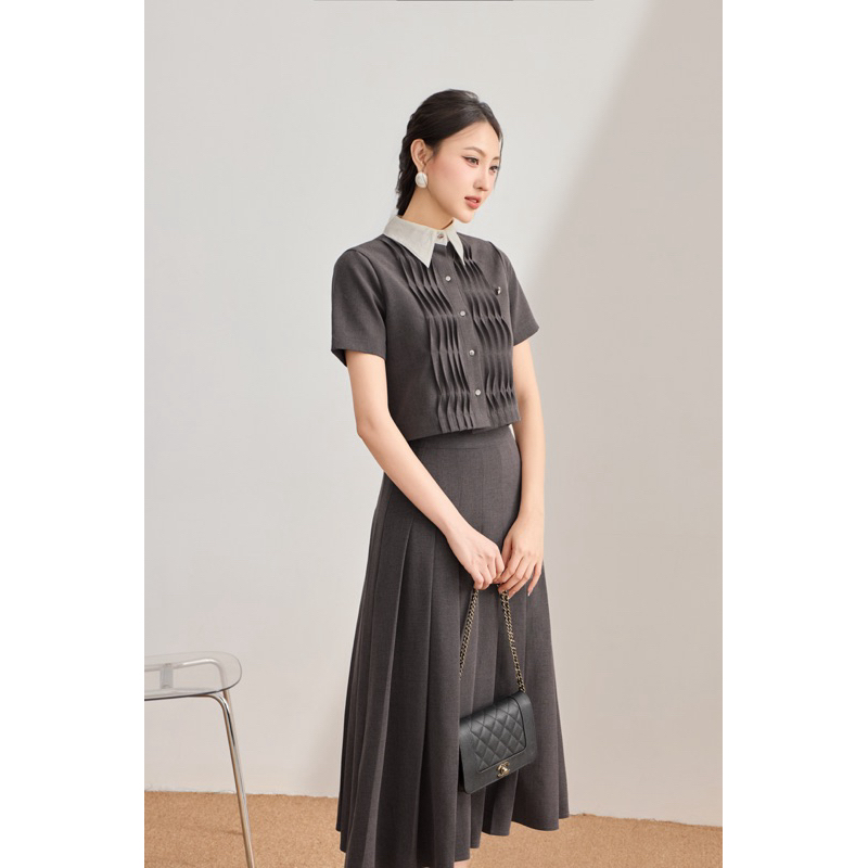 set áo cổ somi li ngực và chân váy xếp li Sona top | Shopee Việt Nam