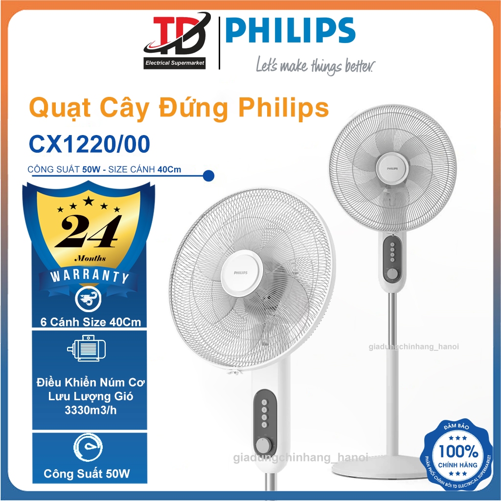 Quạt Cây Đứng Philips CX1220/00, 6 Cánh 40Cm Lưu Lượng Gió Mạnh, Hàng ...