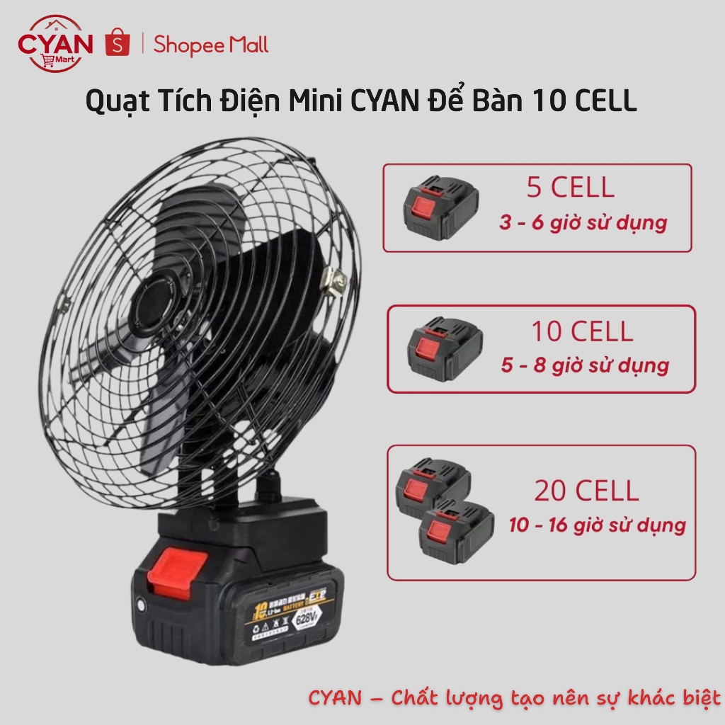 Quạt Tích Điện Mini CYAN Để Bàn Lượng Lớn 10 Cell Làm Mát Cực Nhanh, Sử ...