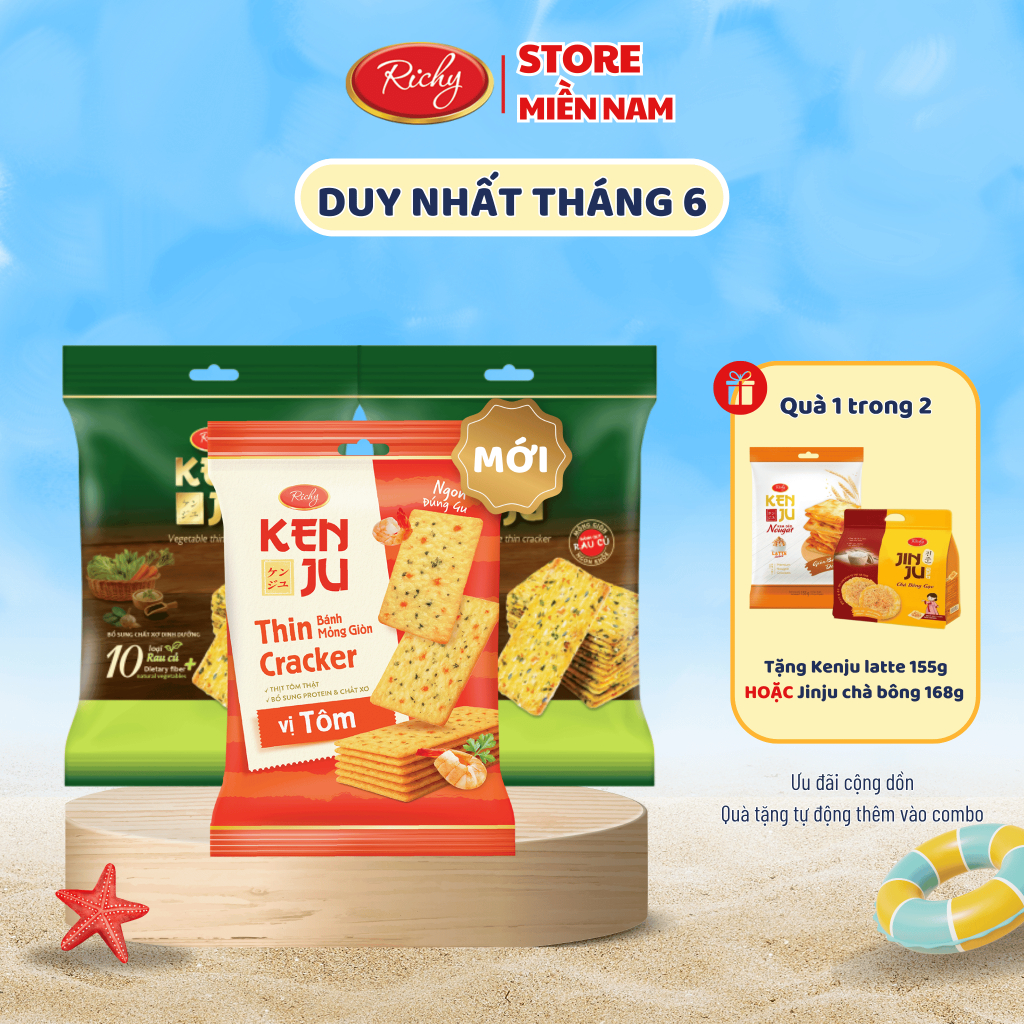[TẶNG BÁNH KENJU] Bánh quy Kenju Richy vị rau củ, vị tôm túi 192g, hộp ...