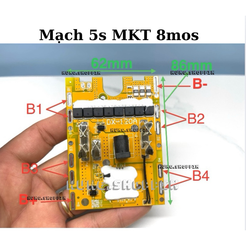 Mạch makita 5s 21v 8mosfet (Ngược Cực -+)mạch ráp pin 18650 1p 2p 3p 4p ...