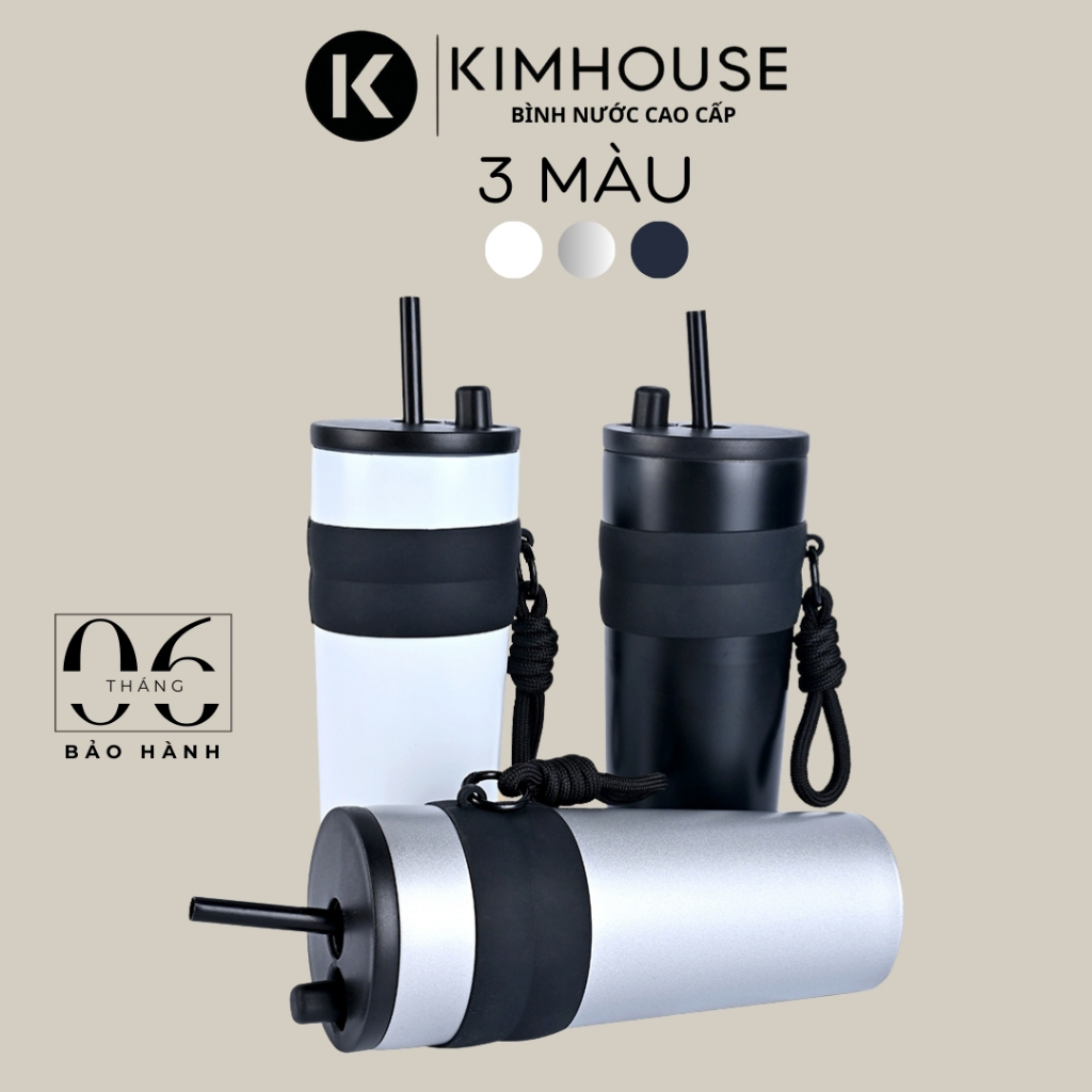 Bình giữ nhiệt khắc tên KIMHOUSE bình nước giữ nhiệt 12h inox 316 ống hút tiện lợi 710ml tặng bộ ...