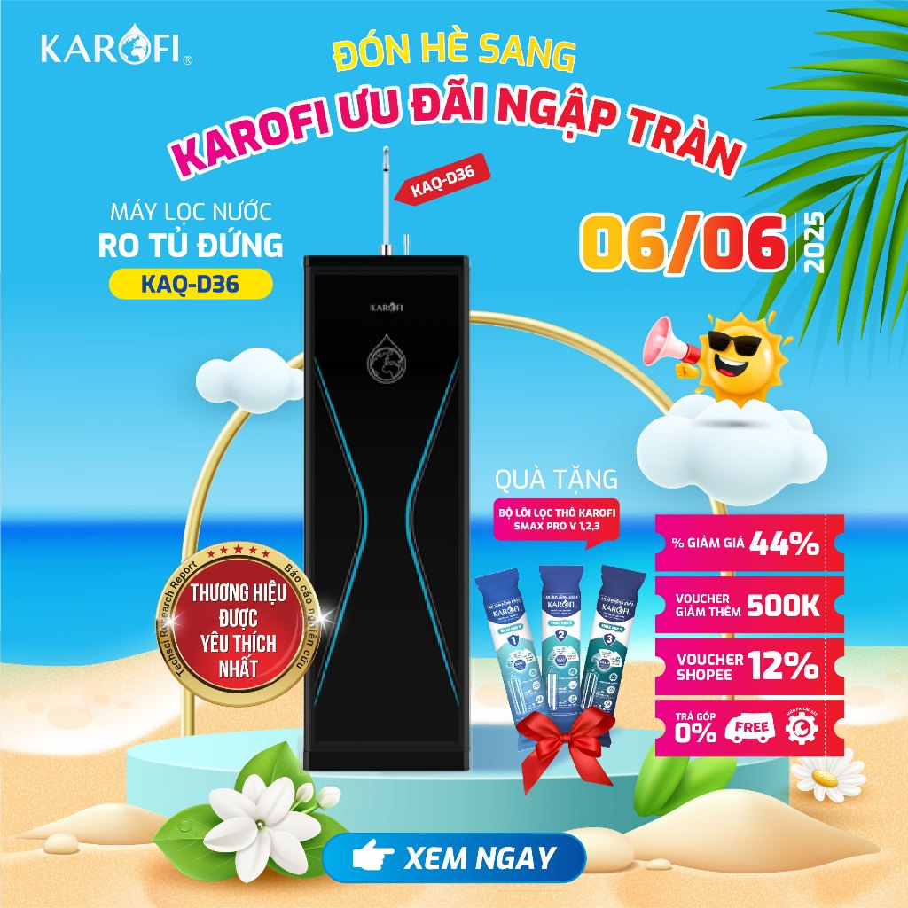[TẶNG BỘ LÕI] Máy lọc nước RO Mỹ 10 lõi KAROFI KAQ-D36 RO - Giao lắp miễn phí toàn quốc - Bảo ...