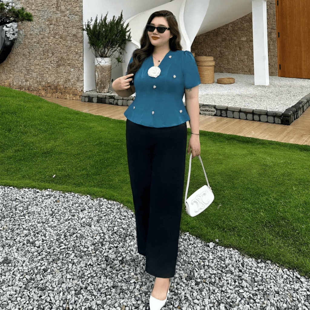 Béo Design bigsize Nữ - Áo kiểu kết đá phối bông hoa nữ bigsize 50kg ...