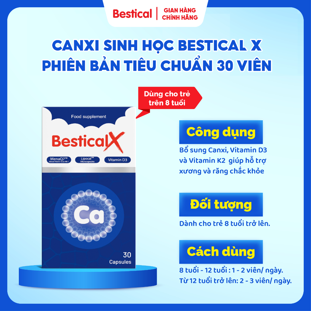 Canxi Bestical X - Canxi sinh học dạng viên trẻ [Hộp 30 viên] | Shopee ...