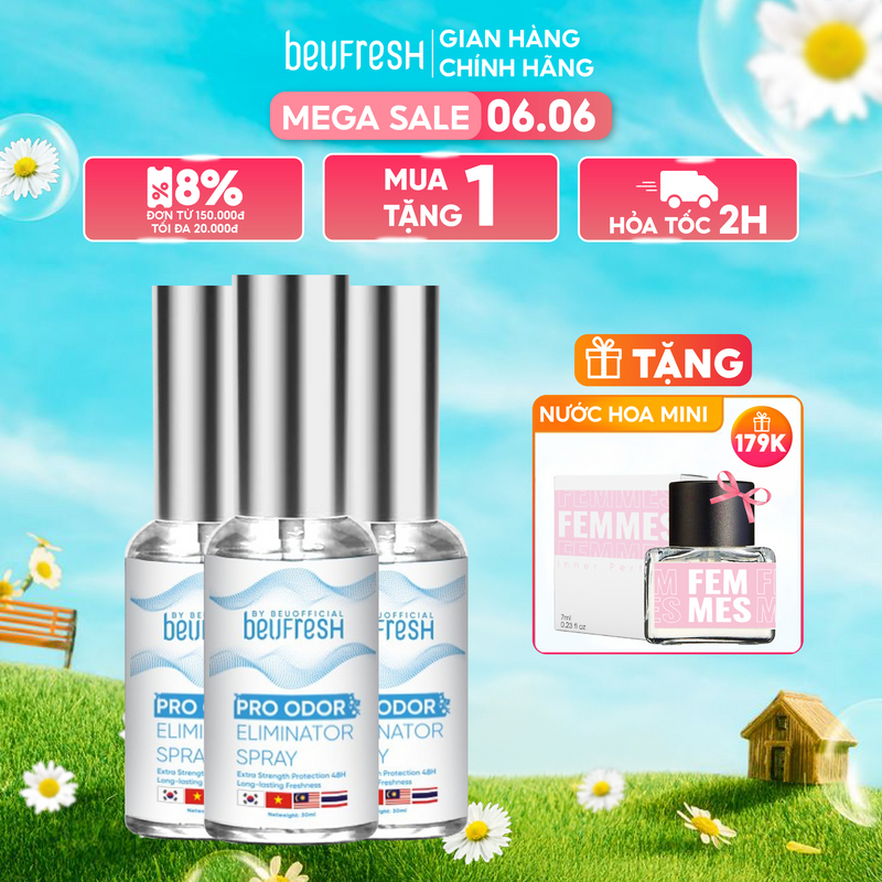 Combo 3 Xịt khử mùi toàn thân, lăn khử mùi BEUFRESH ngăn tiết mồ hôi ...