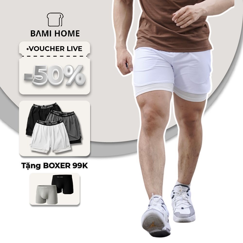 Quần gym nam 2 lớp BAMI HOME quần short thể thao nam co giãn tốt, thoáng khí, nhanh khô QG05 ...