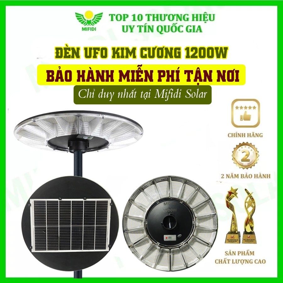 Đèn UFO kim cương 1200W, chính hãng Mifidi Solar, ánh sáng trắng, tấm pin lớn - BH 2 năm ...