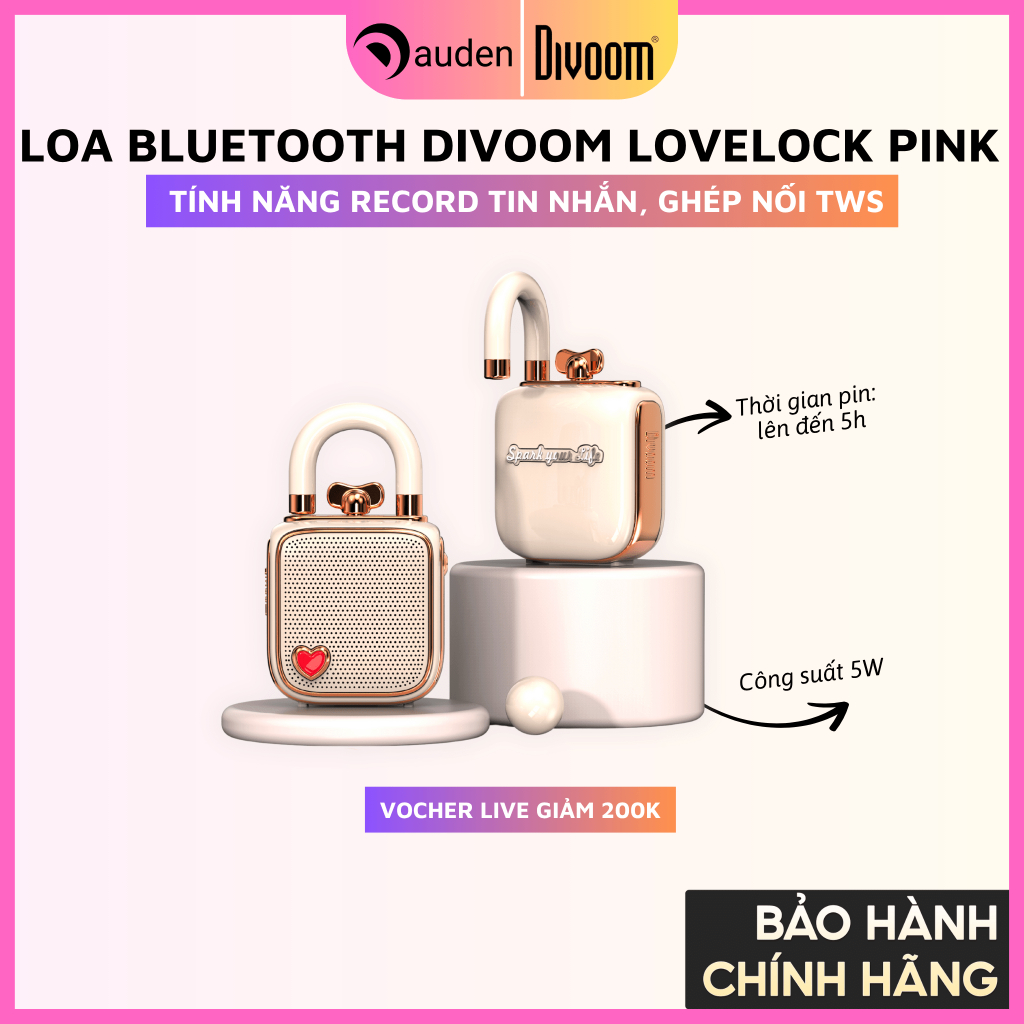 Loa Bluetooth Divoom Lovelock Pink, có chức năng ghi âm công suất 5w - Hàng chính hãng | Shopee ...
