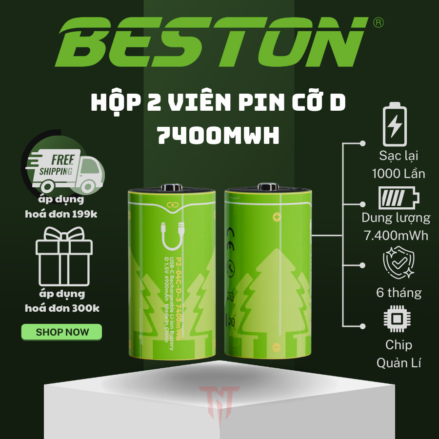 Bộ 2 Viên Pin Sạc Beston 1.5V CLC 50 , DLC 50, Pin Cỡ C, Pin Cỡ D cho ...