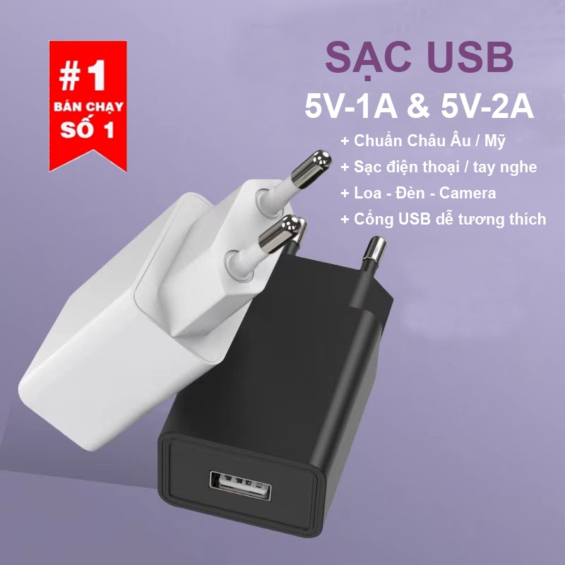 Củ Sạc 5V 2A USB Adaptor 5V2A Cóc Sạc 1A Cho Điện Thoại, Đèn Led Sạc Camera Củ sạc Adaptor 1A ...