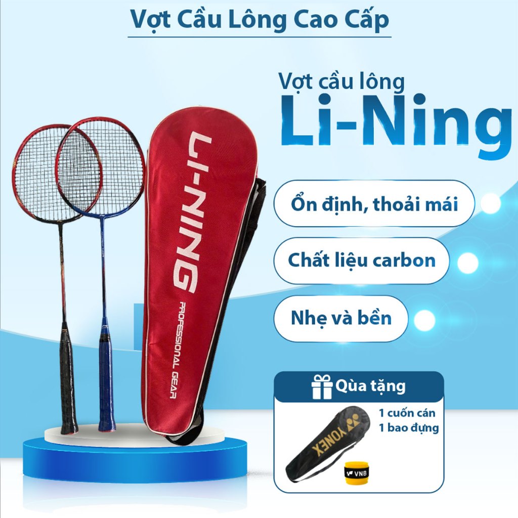 Vợt cầu lông Li-Ning chính hãng chất liệu carbon căng sẵn tặng cuốn cán ...