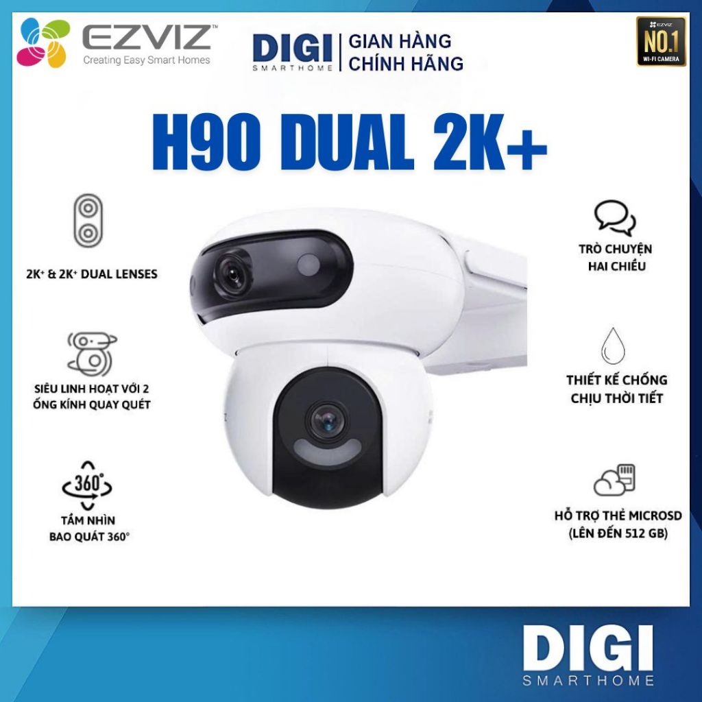 Camera Wifi 2 Mắt EZVIZ H90 Dual 2K+ (4MP+4MP), Xoay 360 Độ Ngoài Trời ...