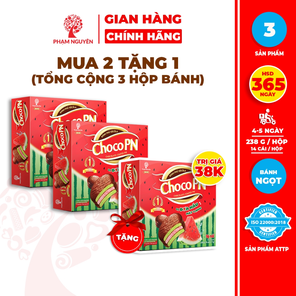 [MUA 2 TẶNG 1] Tổng cộng 3 Hộp Bánh phủ Socola Choco PN Dưa Hấu 238g ...