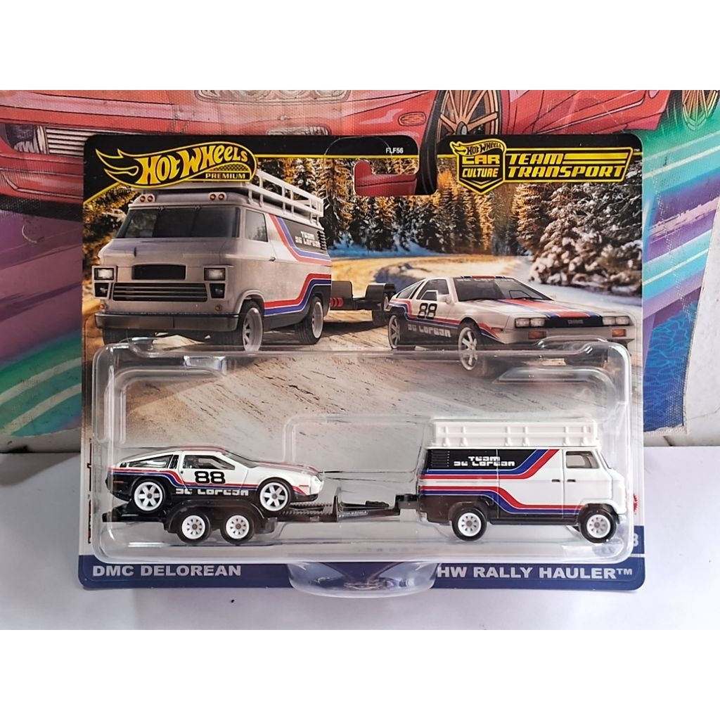 HOT WHEELS PREMIUM DMC DELOREAN & HW RALLY HAULER TEAM TRANSPORT ...