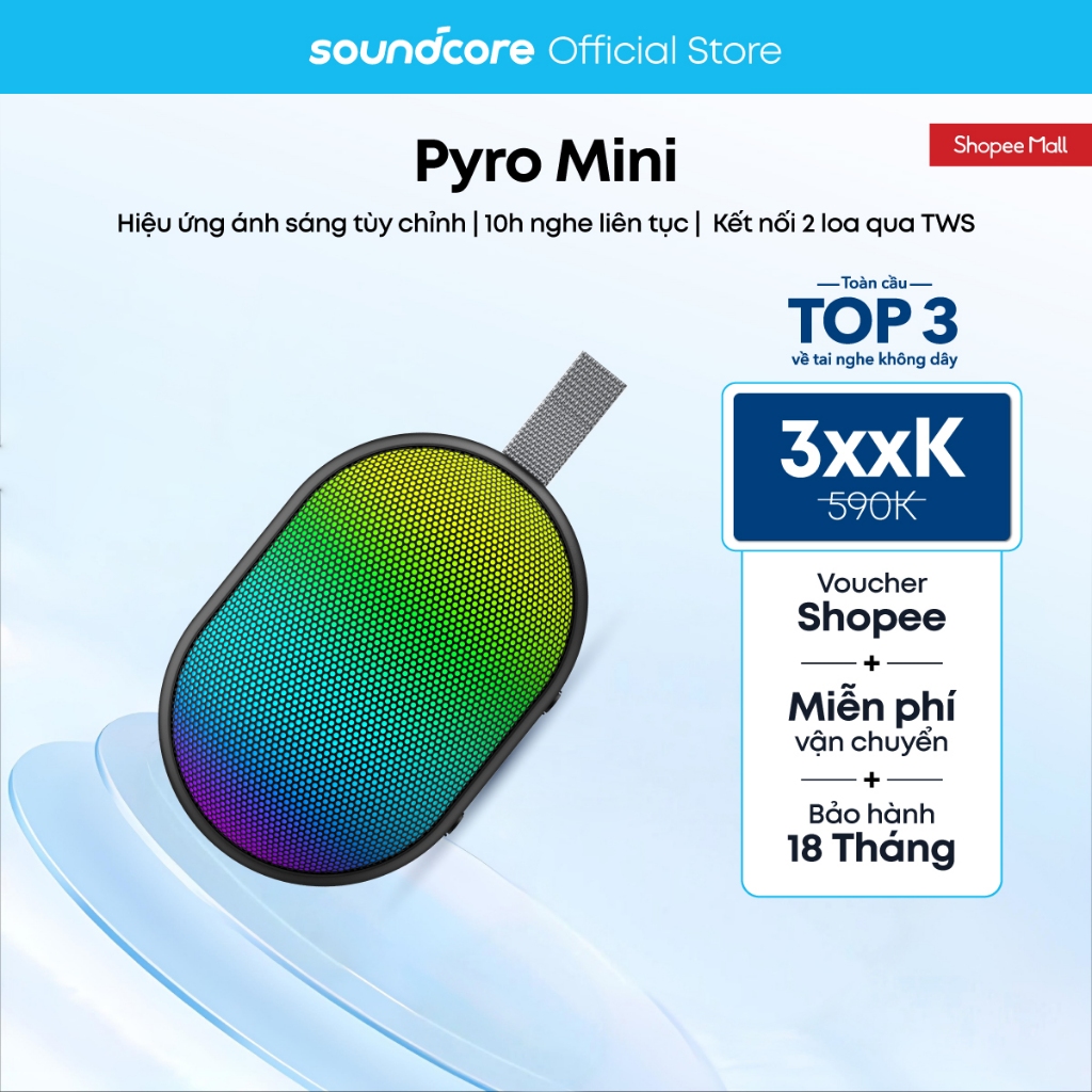Loa bluetooth soundcore Pyro Mini | Pin 10 giờ | 12 hiệu ứng ánh sáng | Shopee Việt Nam