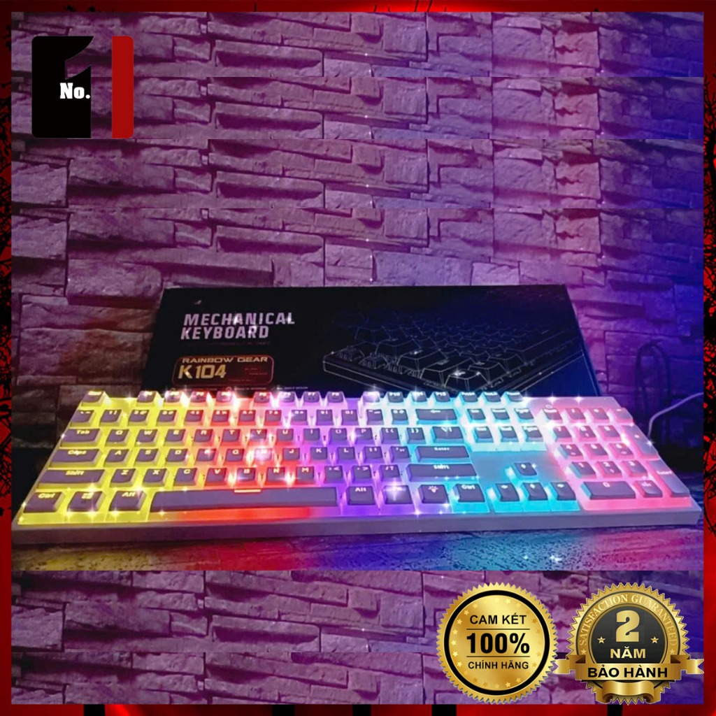 Bàn Phím Cơ Gaming KeyCap Xuyên Led Màu Trắng Rainbow Gear K104 Led RGB ...