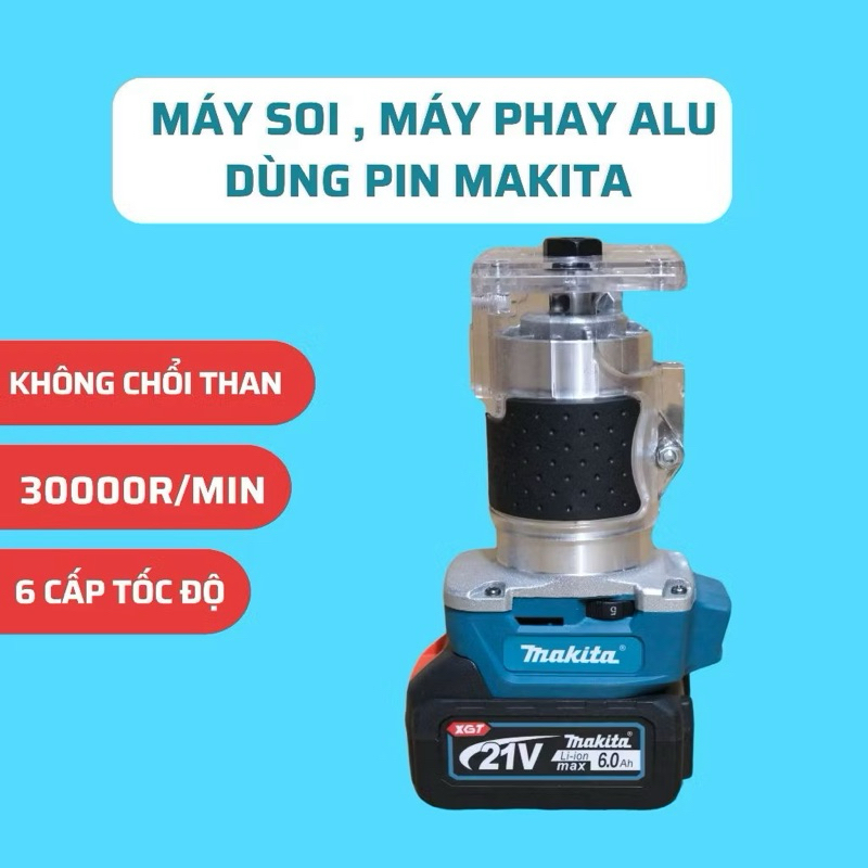 Máy phay pin, máy soi dùng pin chân phổ thông Makita 18-21V, động cơ không chổi than- điều chỉnh ...