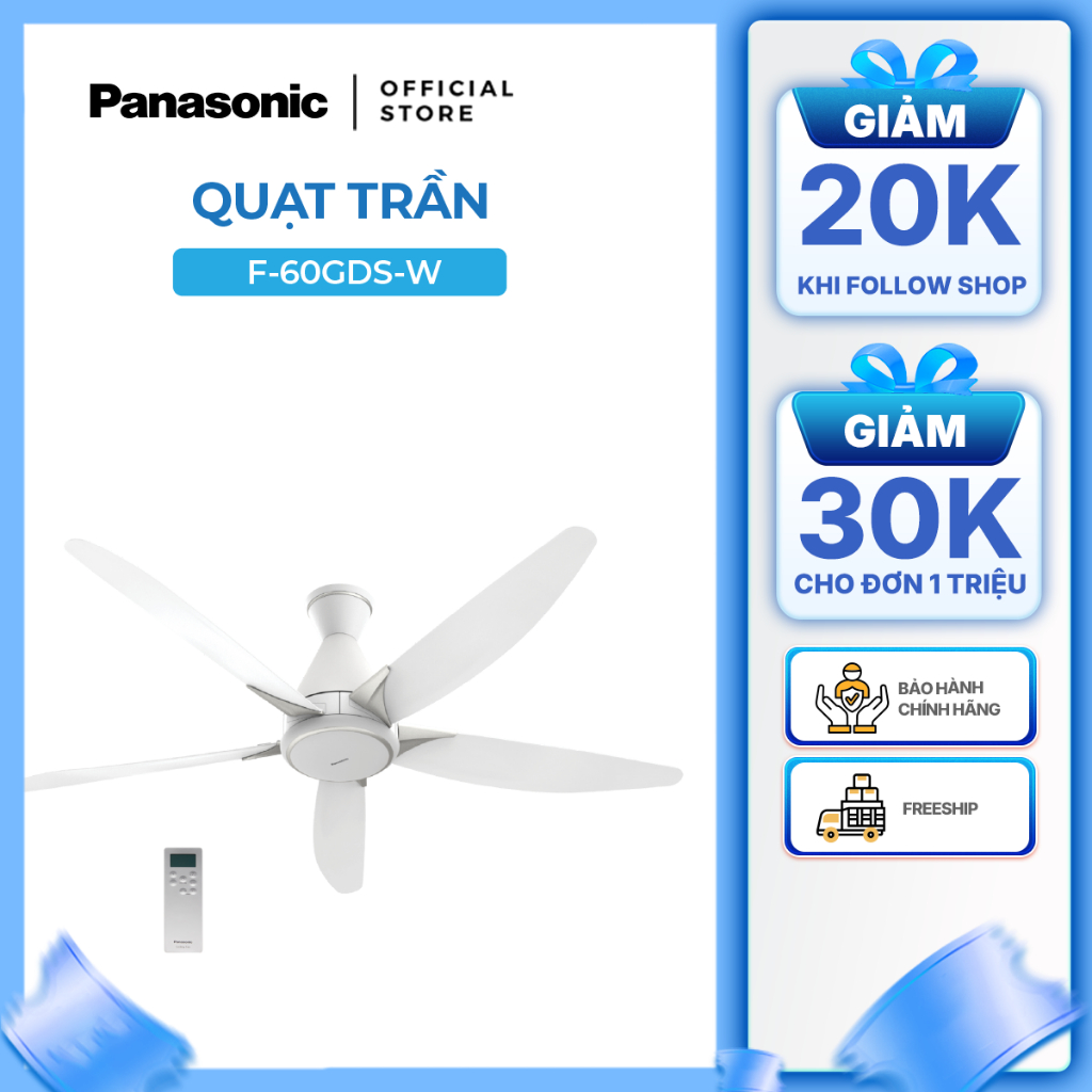 Quạt trần Panasonic model F-60GDS-W (màu trắng, động cơ DC - 40W) - KO GỒM CP LẮP | Shopee Việt Nam
