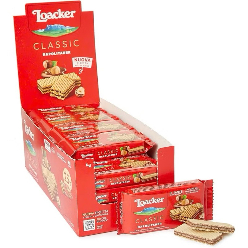 Bánh xốp nhân kem Loacker Classic Hazelnut hộp 12 cái; bánh xốp kem ...
