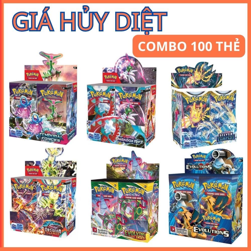 Combo 100 thẻ Bài Pokemon nhiều loại Evolution, Silver Tempest ...