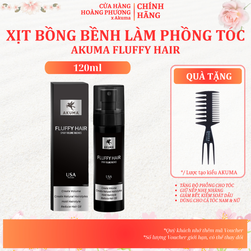 Xịt bồng bềnh AKUMA FLUFFY HAIR 120ml - Làm phồng tóc, kiềm dầu ngăn ...