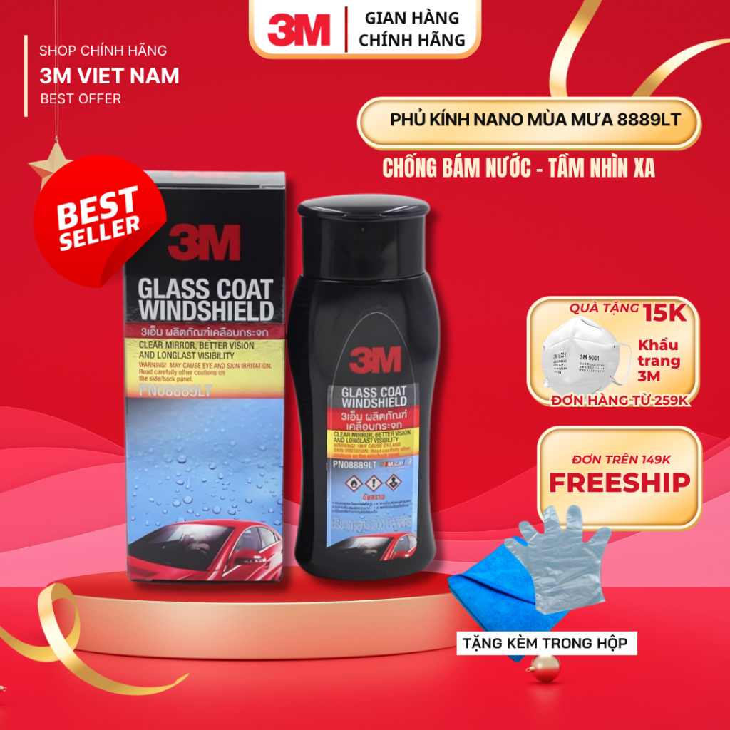 [SSPIC199K - GIẢM 10% ]Dung dịch chống bám nước kính xe 3M™ Glass Coat ...