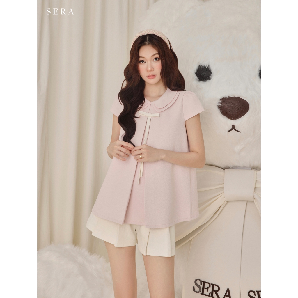 SERA - Set áo cổ sen tay hến đính nơ và quần short xếp ly Aimee ...