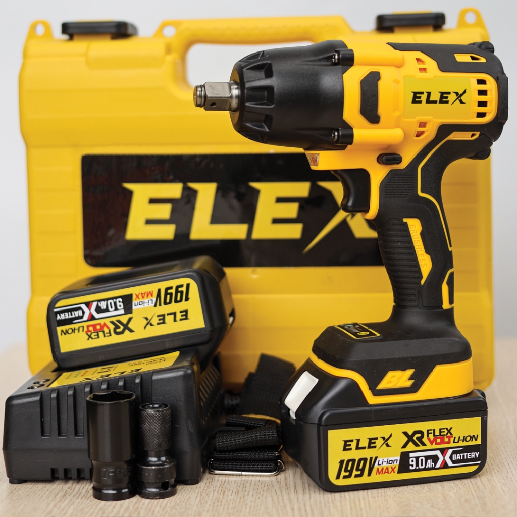 Máy bắn Bulong Elex Vàng, Lực siết 880Nm, Mở bánh xe ô tô, xe máy, Ốc ...