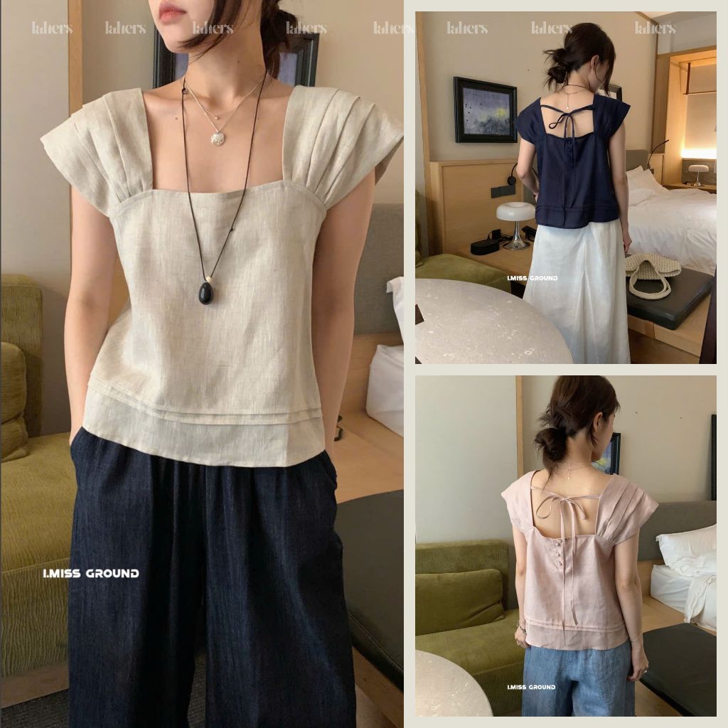 【𝐈.𝐌𝐈𝐒𝐒 𝐆𝐑𝐎𝐔𝐍𝐃】Aó limen hở lưng buộc dây thiết kế, áo hai dây đi biển bánh bèo qccc Imiss 70672 ...