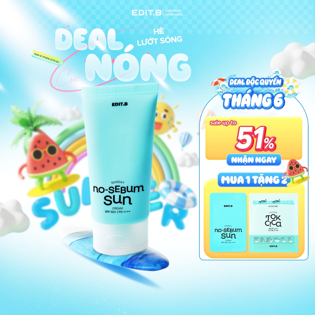 Kem chống nắng kiềm dầu Edit.B Sunday No-sebum 50ml [SPF50+/PA ...