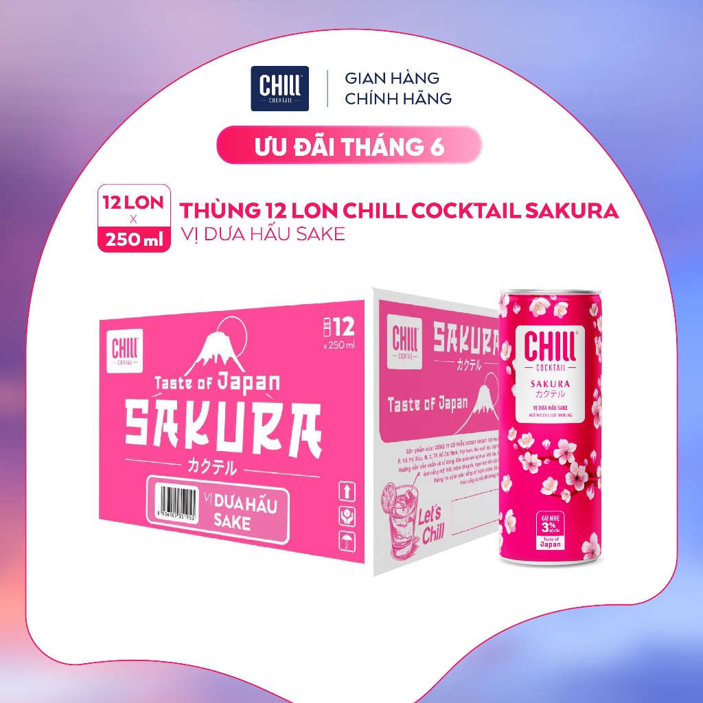 Thùng 12 lon Chill Cocktail Sakura vị Dưa hấu Sake 250ml | Shopee Việt Nam