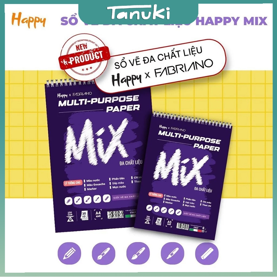 [TANUKI ART] Sổ Happy Mix Multi-Purpose 200gsm 30 tờ | Shopee Việt Nam